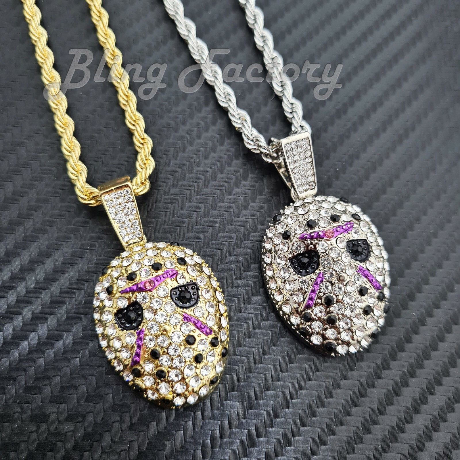 Hip Hop Iced Jason Mask Pendant & 4mm 24" Rope Chain Fashion Bling ...