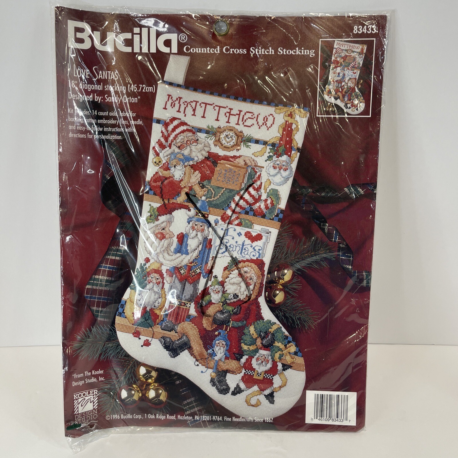 Bucilla I Love Santas Counted Cross Stitch Stocking Kit 18" Diagonal ...
