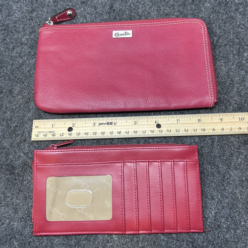 Buxton Wallet Set Red Genuine Leather 2pc Removable ID Card & Coin Case ...
