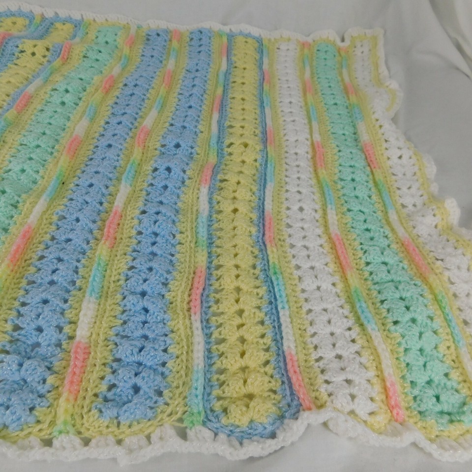 Hand Crocheted Multi-color Baby Blanket 36" x 25" Polyester Acrylic ...