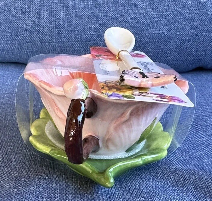 Garden Collection Corner Ruby Peach Flower Tea Cup Leaf Saucer ...