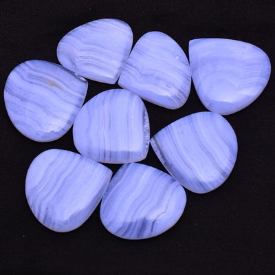 8 Pcs Natural Blue Lace Agate Glossy Cabochon 24mm-31mm Huge Loose ...