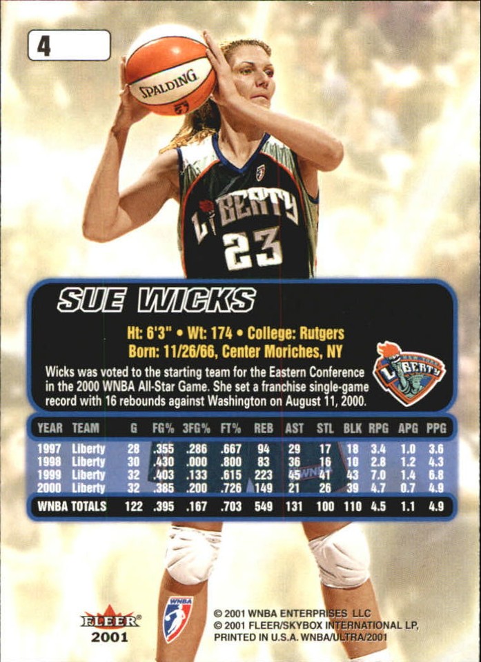 2001 Ultra WNBA #4 Sue Wicks | eBay