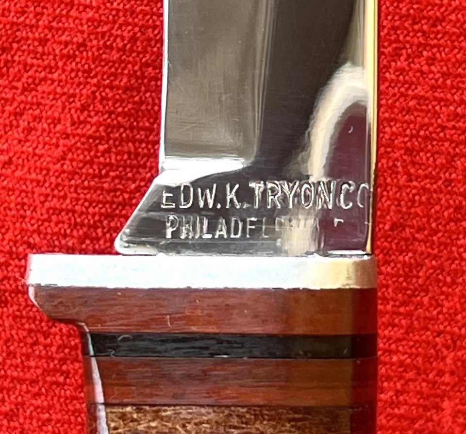 Edward Tryon Kinfolks Hunting Knife w/Original Sheath Etched Blade ...