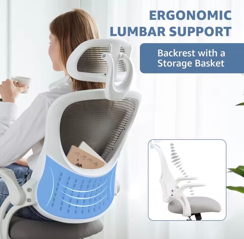Ergonomic Mesh Office Chair w/ Headrest Flip-Up Arms Lumbar Support ...