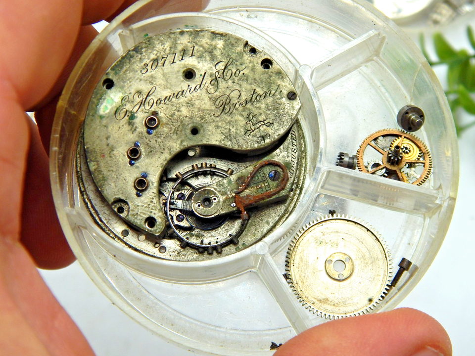 Large Lot of E Howard & Co Boston Pocket watch movements for parts Deer ...