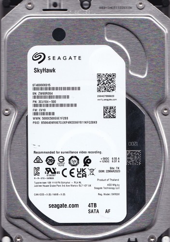 ST4000VX015 p/n: 3CU104-500 s/n: ZW6 f/w: CV10 TK MAR 2023 4TB SATA 3.5 ...