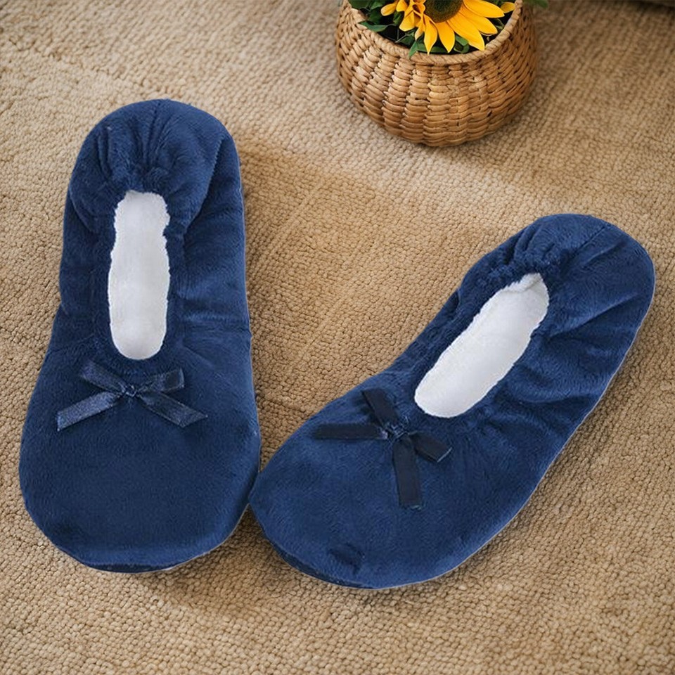 5# Women Ballerina Slippers with Satin Bow Winter Slippers Girls Plush ...