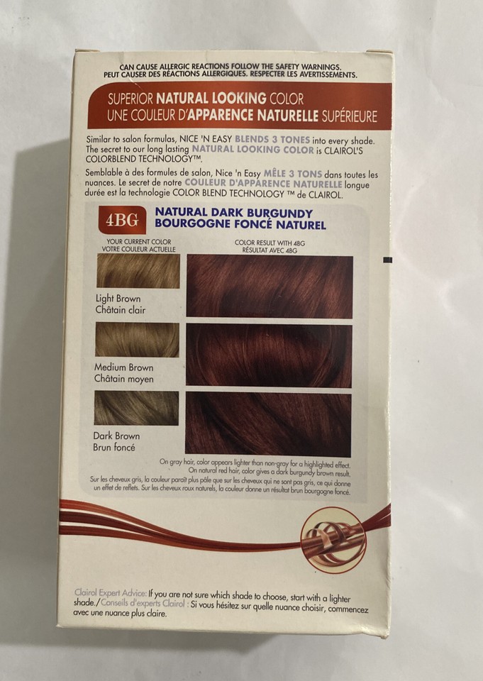 Clairol Nice 'n Easy Hair Color Born Red 4BG/113 Natural Dark Burgundy ...