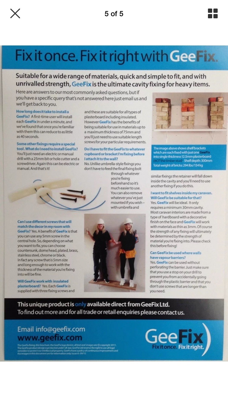 GeeFix Plasterboard Cavity Wall Fixings - 4 Pieces for sale online | eBay