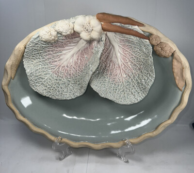 1970s Vtg Brigitte Haag Pottery Clay Platter Bowl Applied Cabbage And ...