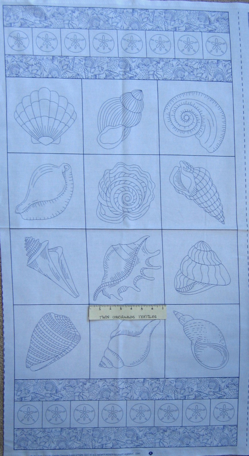 23" Nautical Fabric Panel - Blue Seashell Blocks White - Timeless ...