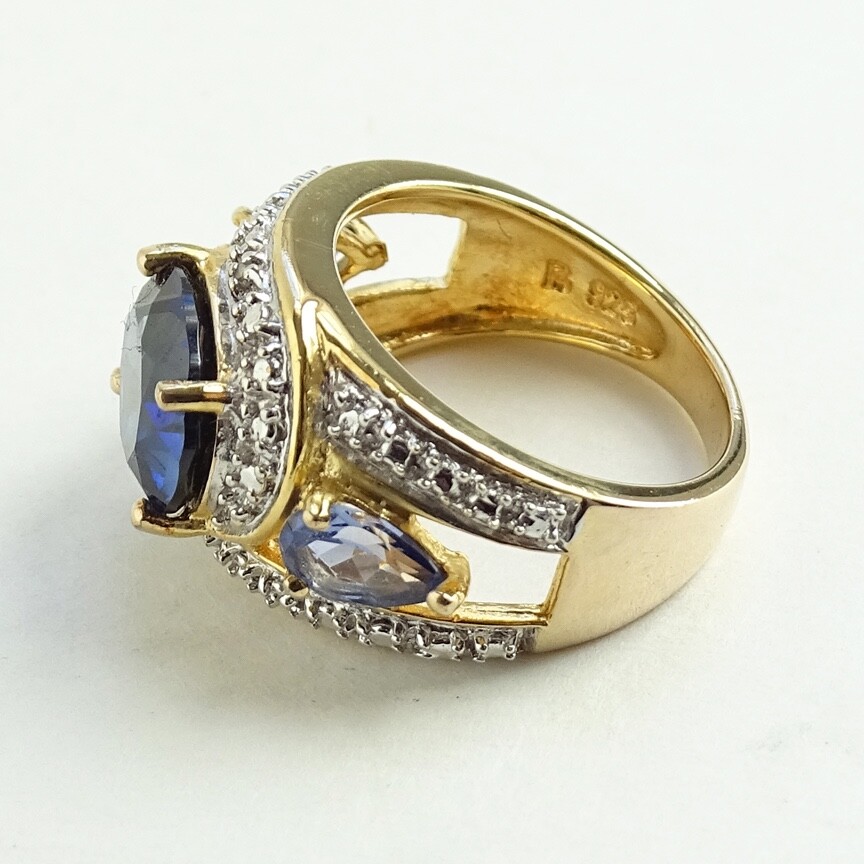 Ross Simons Lab Sapphire CZ Cocktail Ring Size 5 Gold Vermeil Over 925 ...