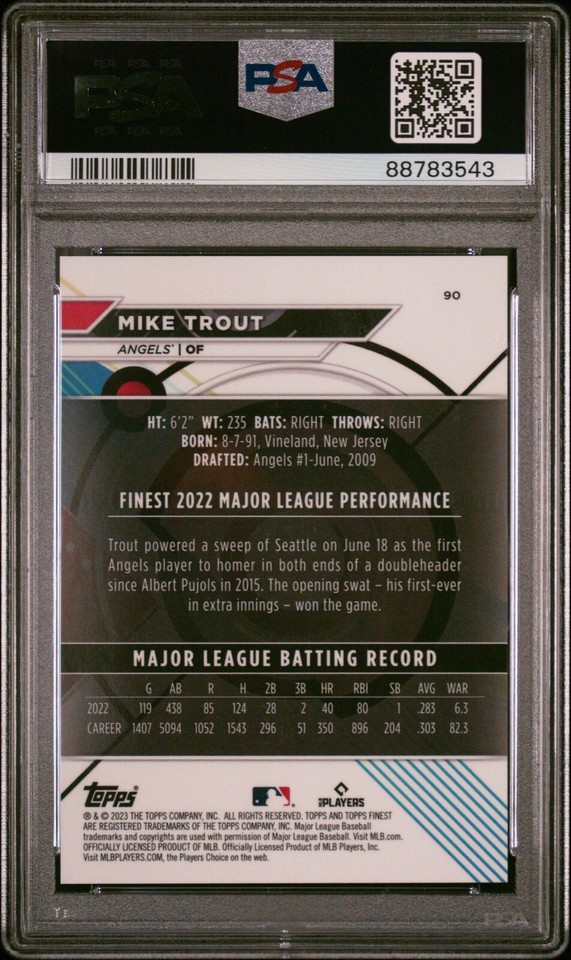 2023 Topps Finest - Gold Refractor #90 Mike Trout /50 PSA 10 Gem Mint ...