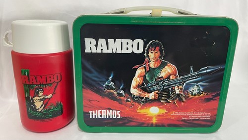 Vintage 1985 "RAMBO" metal Lunch box w/ matching thermos-SUPER CLEAN | eBay
