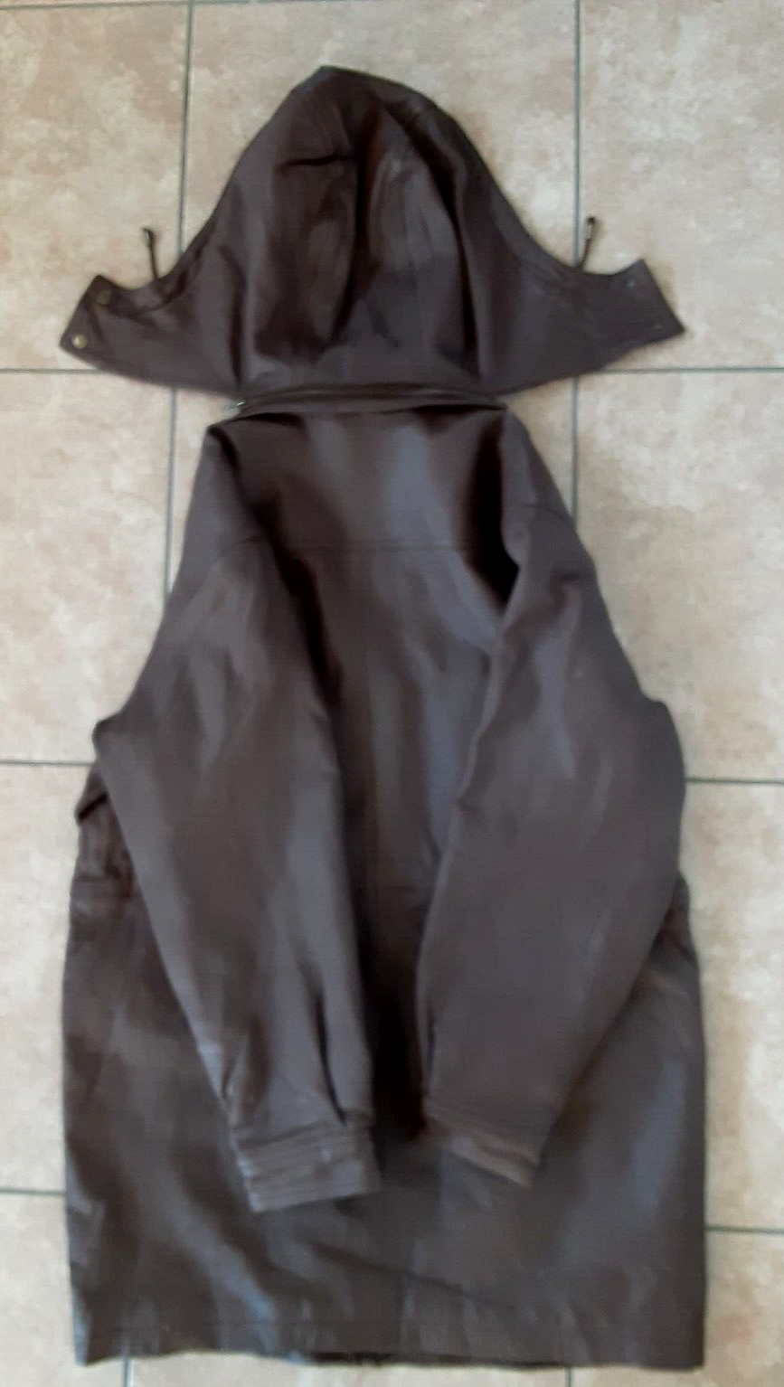 Orvis Mens or Women's Leather Hooded Coat Size Small Brown Jacket Heavy ...