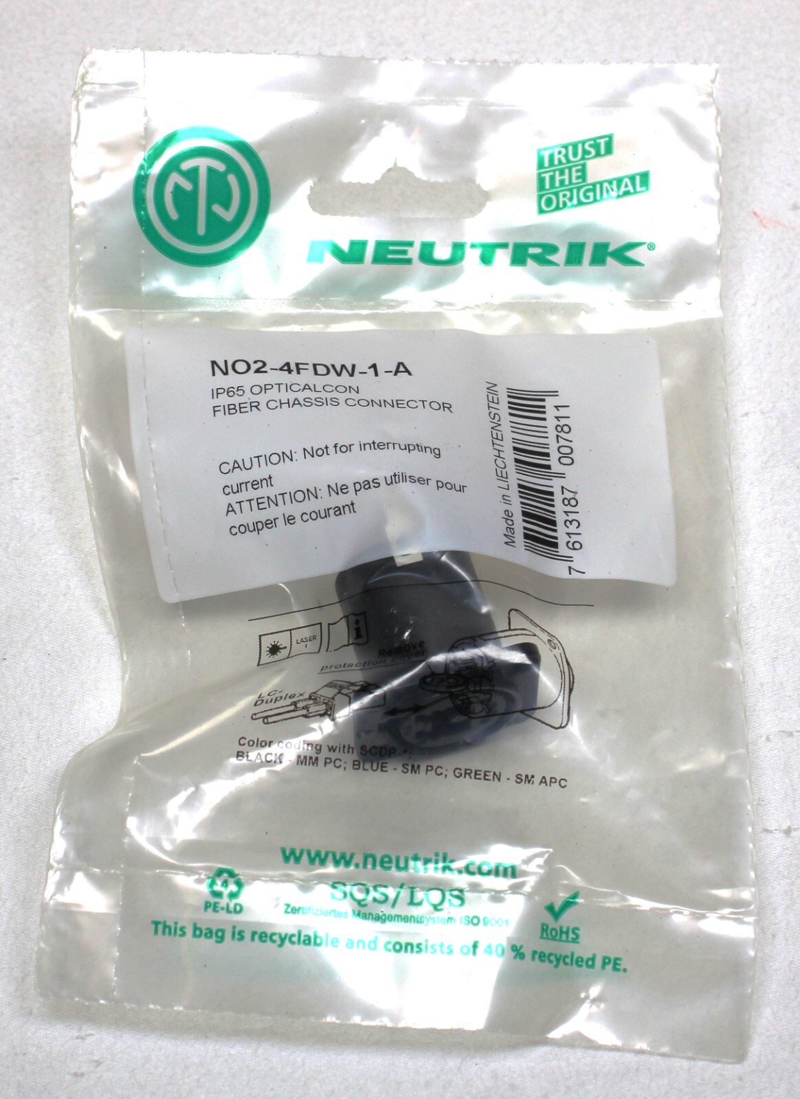 Genuine NEUTRIK NO2-4FDW-1-A OPTICALCON IP65 Fiber Chassis Connector D ...