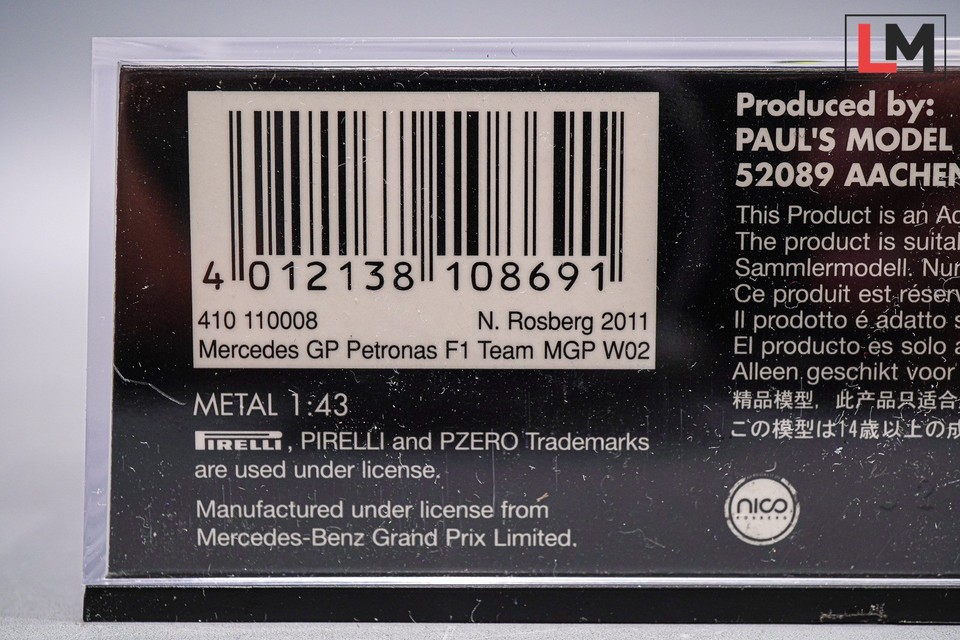 Minichamps 1:43 Mercedes AMG Petronas F1 Team MGP W02 N. Rosberg 2011 ...