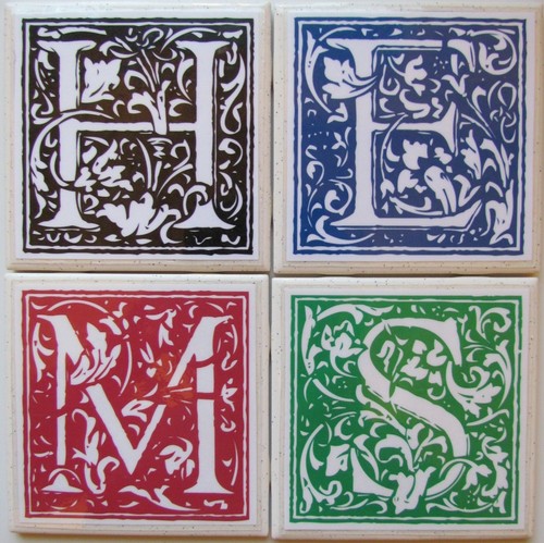 Set of 4 - Personalized Natural Stone Ceramic Tile Drink Coasters ...