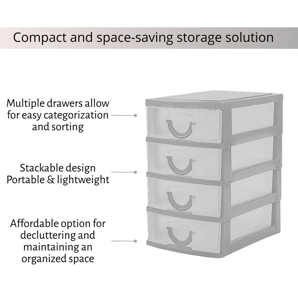 2 x 4 Tier Mini Storage Drawers Draw Tower Unit Office School Jewellery ...