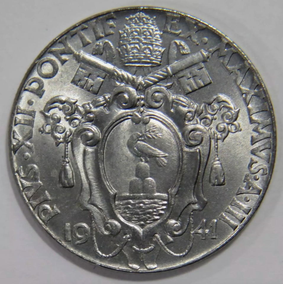 ITALY VATICAN CITY 1941 2 LIRE KING DAVID W/SHEEP POPE PIUS XII WORLD ...