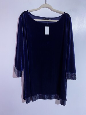 Susan Graver Tunic Top 3X Blue Velvet Sequin Holidays Party Quite ...