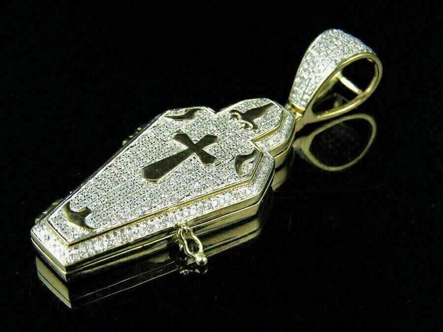 2Ct Round VVS1 Moissanite RIP Box Casket Pendant 14K Yellow Gold Silver ...