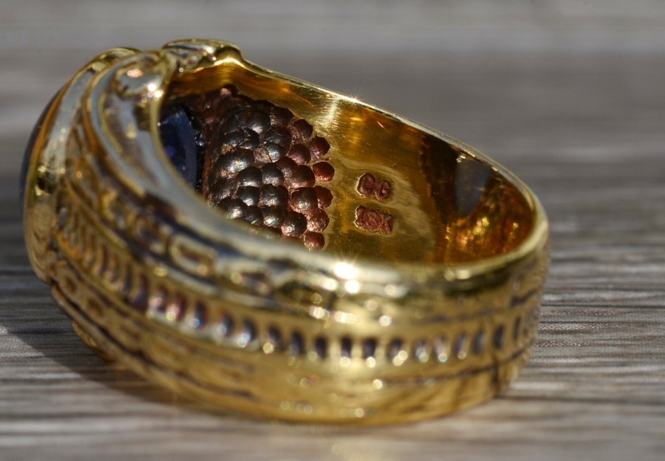 Men's Signed 18K Yellow Gold Cocktail Ring set with Star Sapphire | eBay