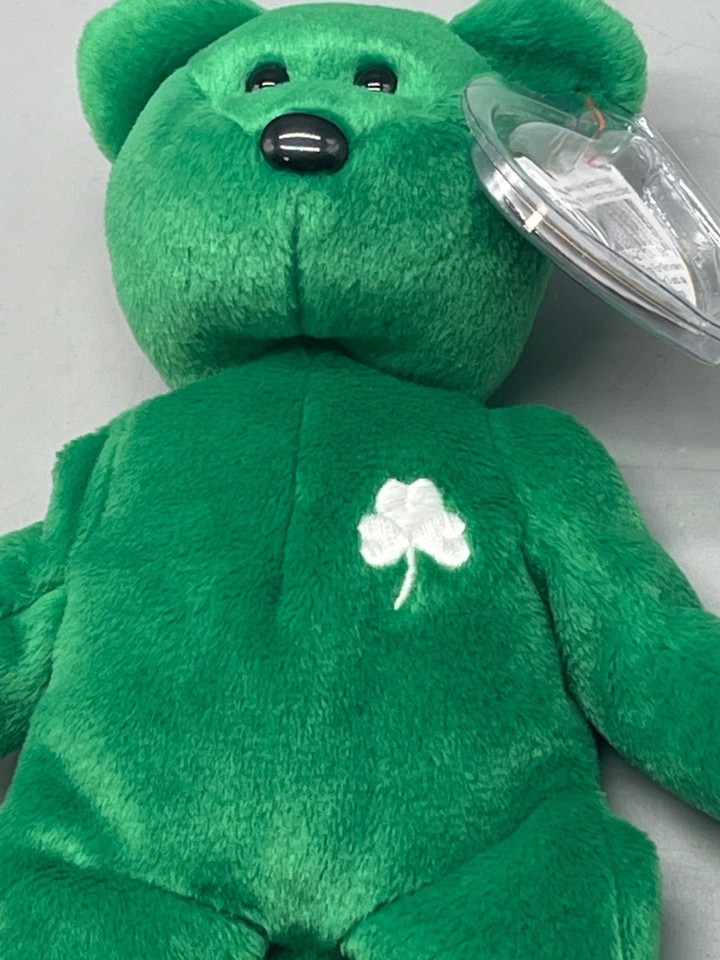 TY Original 1997 Beanie Baby Erin Green Bear White Clover on chest 8.5 ...