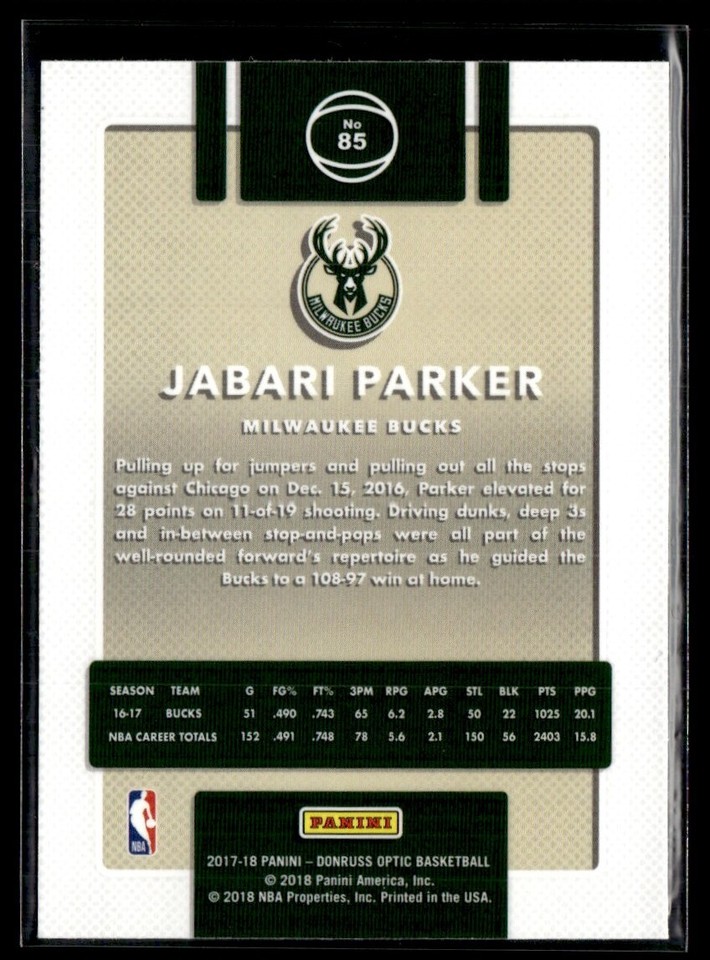 2018-19 Panini Contenders Optic Jabari Parker Washington Wizards #85 | eBay