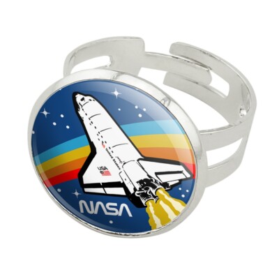NASA Logo Over Space Shuttle with Rainbow Silver Plated Adjustable ...