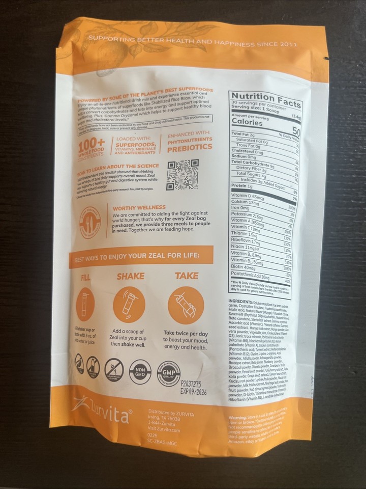 2x Zurvita Zeal for Life CLASSIC MANGO 60 Servings Exp 9/2026 - NEW ...