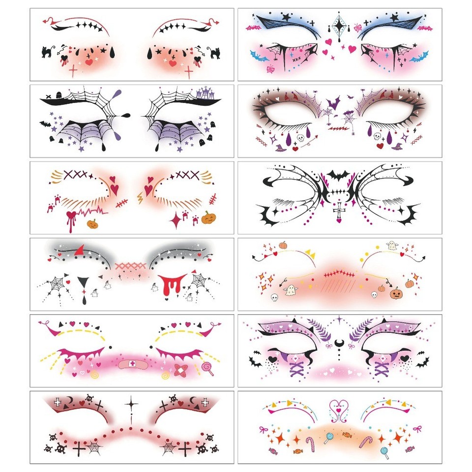 12pcs Waterproof Cheek Temporary Stickers Disposable Bat Face Stickers ...