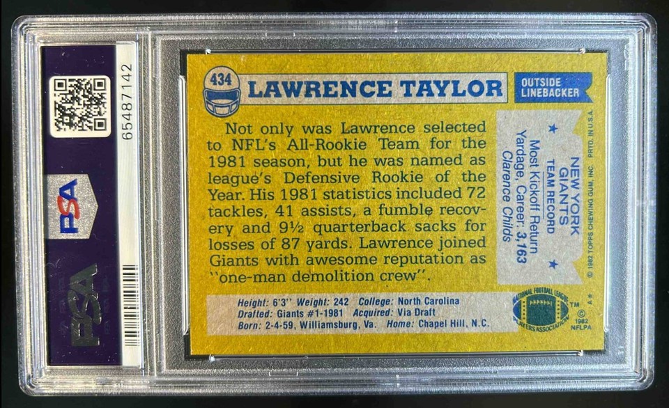 1982 Topps Lawrence Taylor Rookie RC #434 Giants PSA 8 | eBay