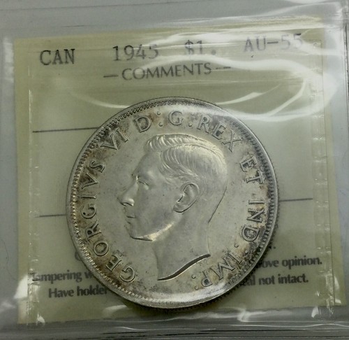 1945 George VI Dollar ICCS AU55 Lustrous Sharp Coin minimal circulation ...