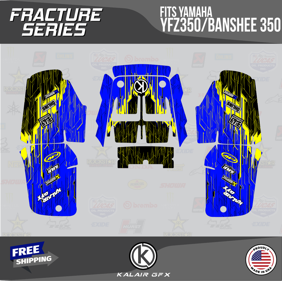 Graphics Kit for YAMAHA Banshee 350 Graphics Kit 16 MIL Fracture - Blue ...