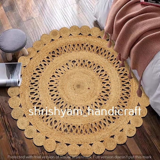 Rug Jute Round Beige Color Handmade Natural Jute Braided Farmhouse ...