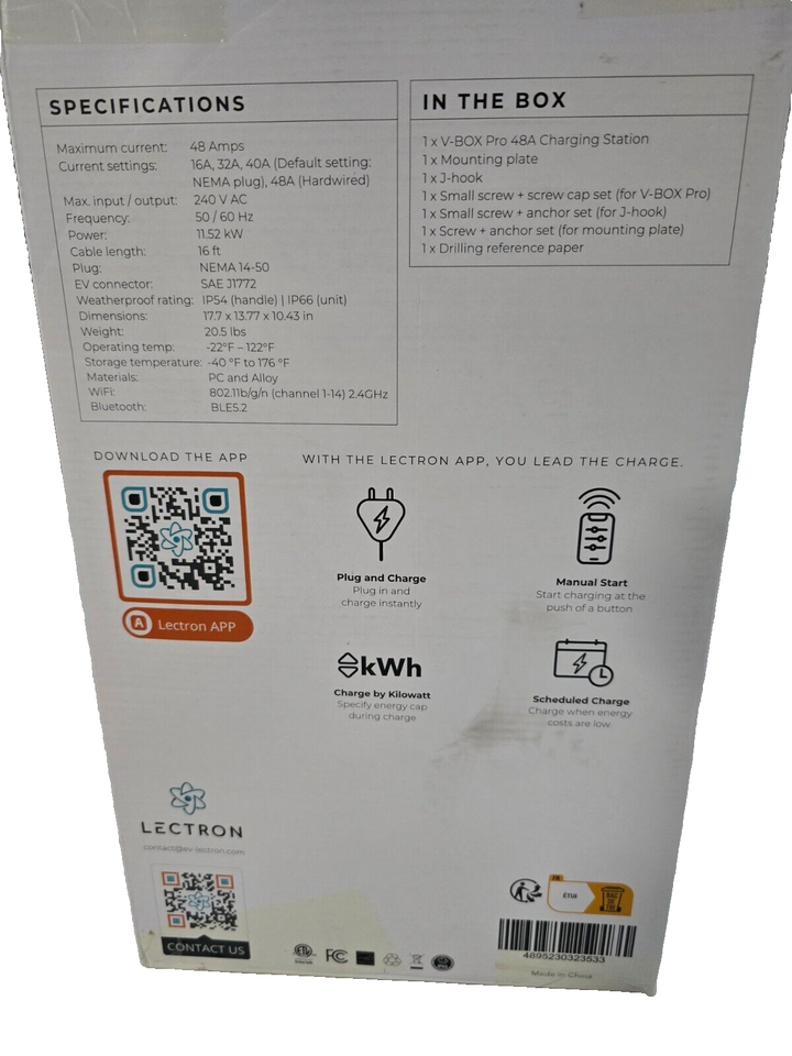 LECTRON LEVEL 2 EV CHARGER J1772 V-BOX PRO 240V 48 Amp NEMA 14-50P open-box | eBay