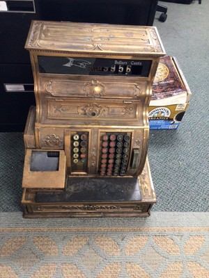 Cash Register, Adding Machines - Antique Brass Cash Register
