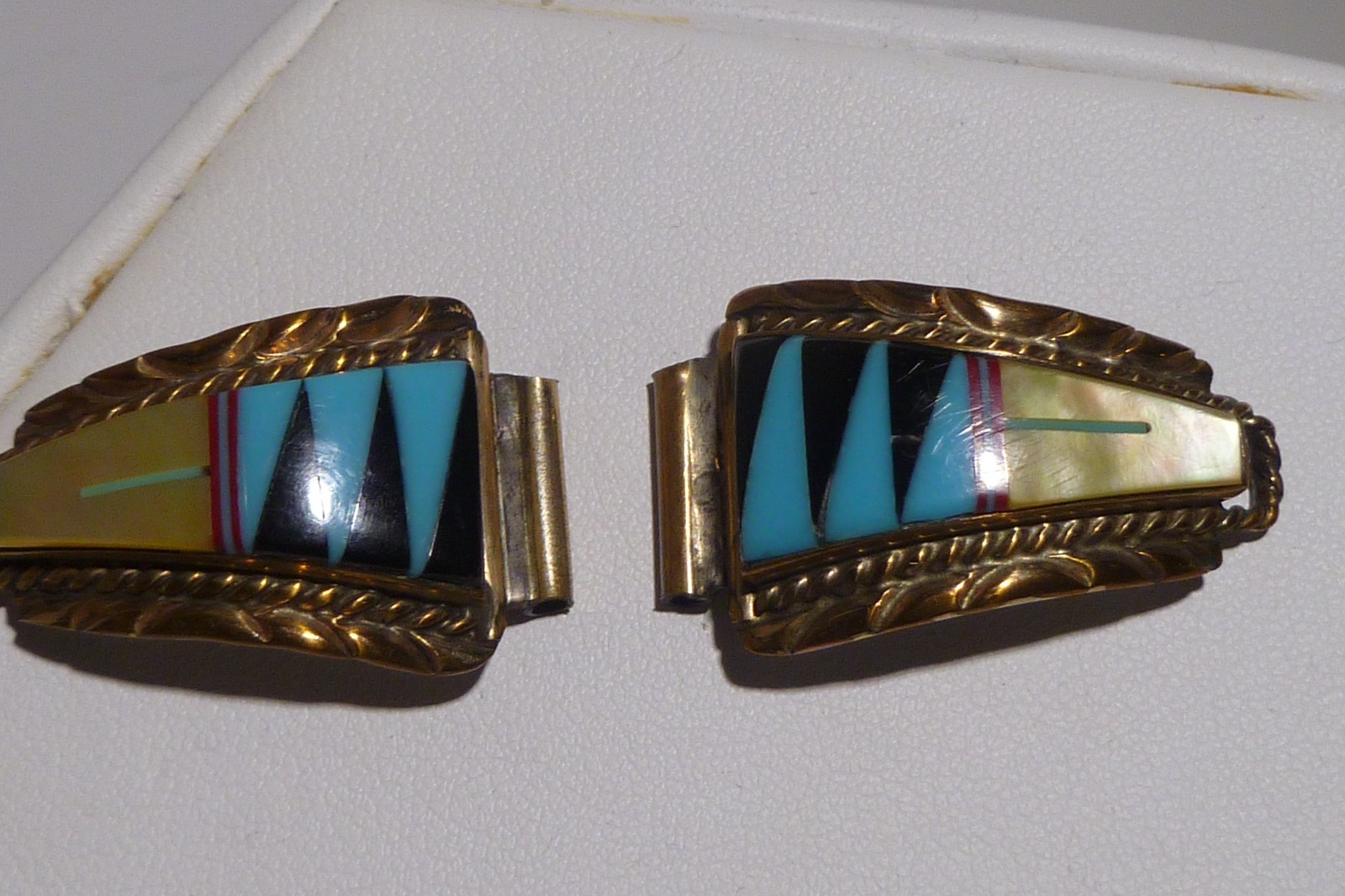 Navajo Wayne Etsitty Inlay Sterling Silver Watch Tips Mother Of Pearl ...