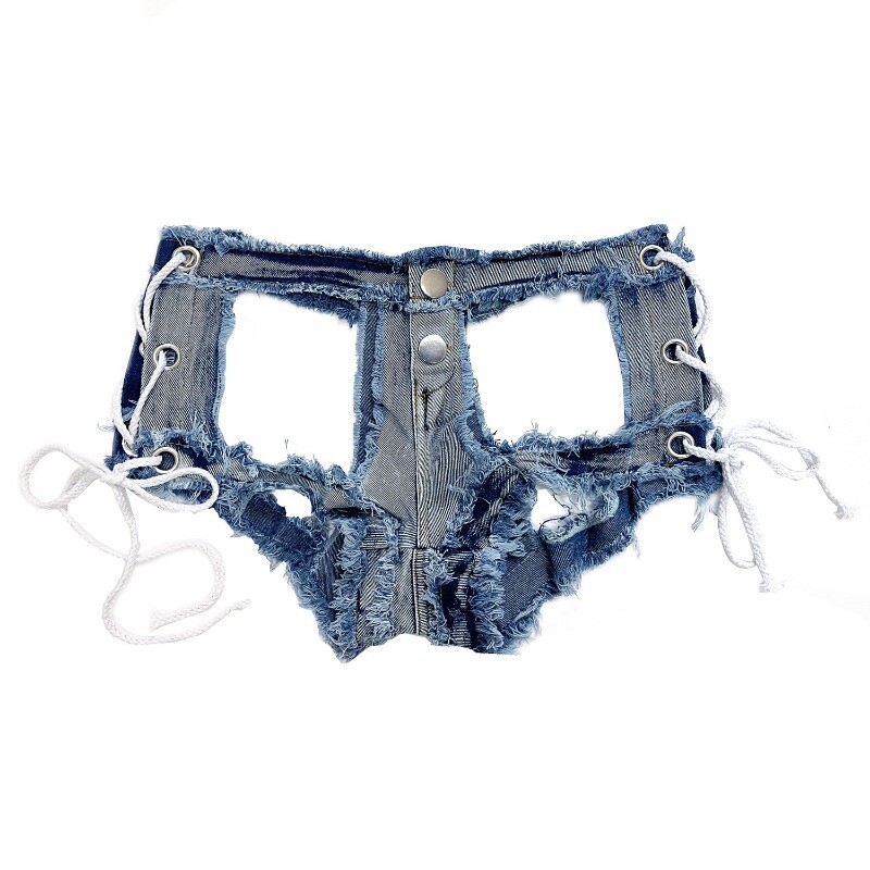 Lady Denim Bikini Bra Sexy Mini Hot Pants Low Waist Ripped Hot Shorts ...