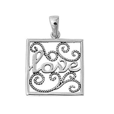 Script Word Filigree Rope Love Pendant .925 Sterling Silver Promise ...
