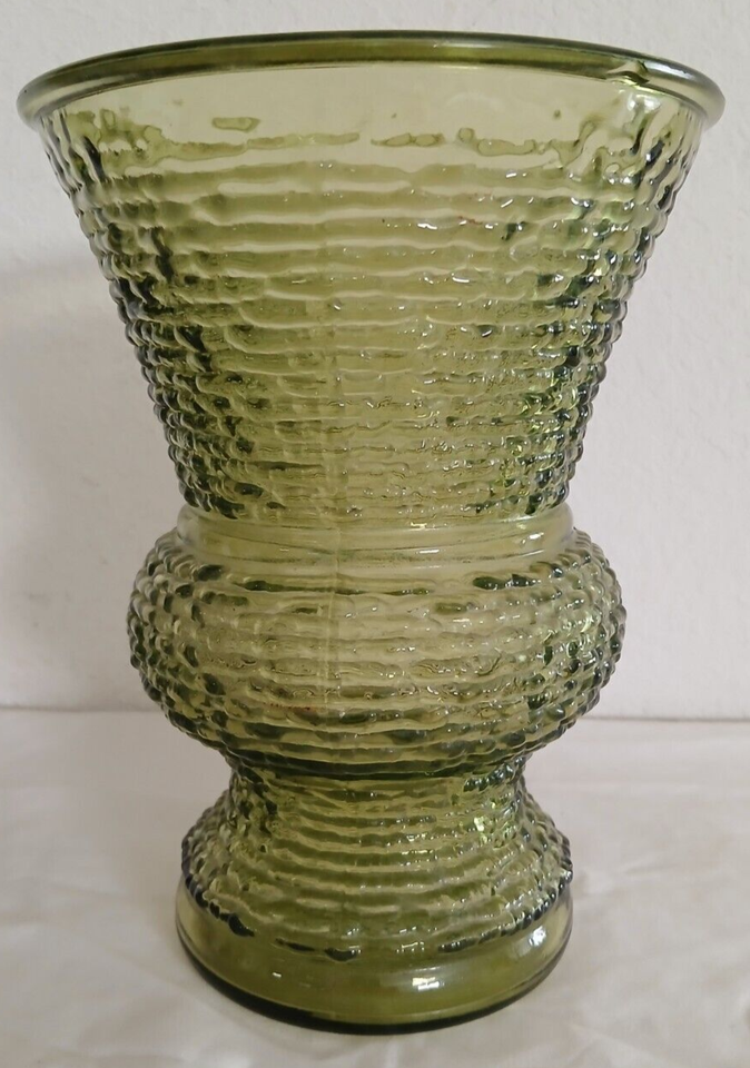 Napco Embossed Textured Green Glass Vase 7.77" Tall Vintage | eBay
