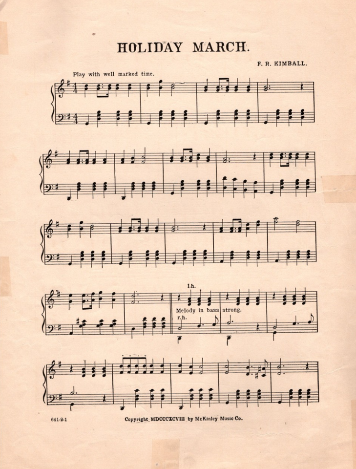 HOLIDAY MARCH Music Sheet-1898-Piano Solo-KIMBALL-Children/Instruments ...