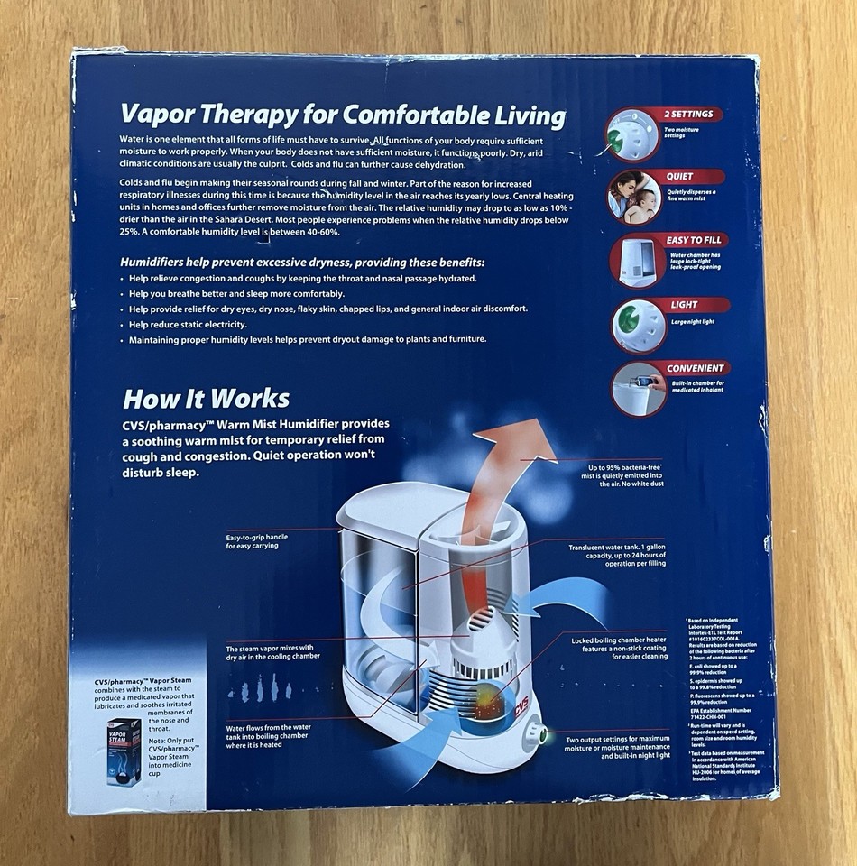CVS Warm Mist Humidifier W/95% Bacteria-Free Mist | eBay