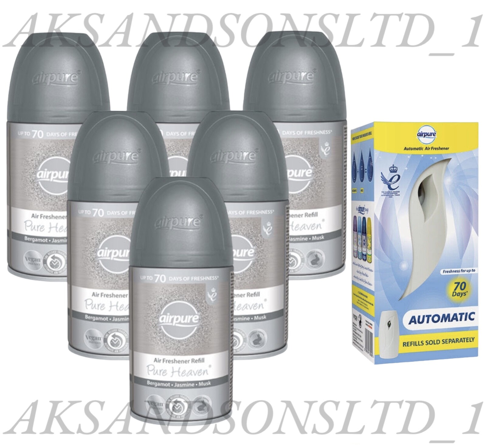 AIRPURE AIR FRESHNER REFILLS PURE HEAVEN + AUTOMATIC SPRAY MACHINE 250 ...