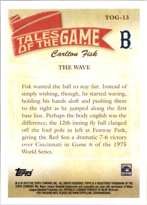 2010 Topps Tales of the Game #TOG-13 Carlton Fisk: The Wave HOF - Free ...