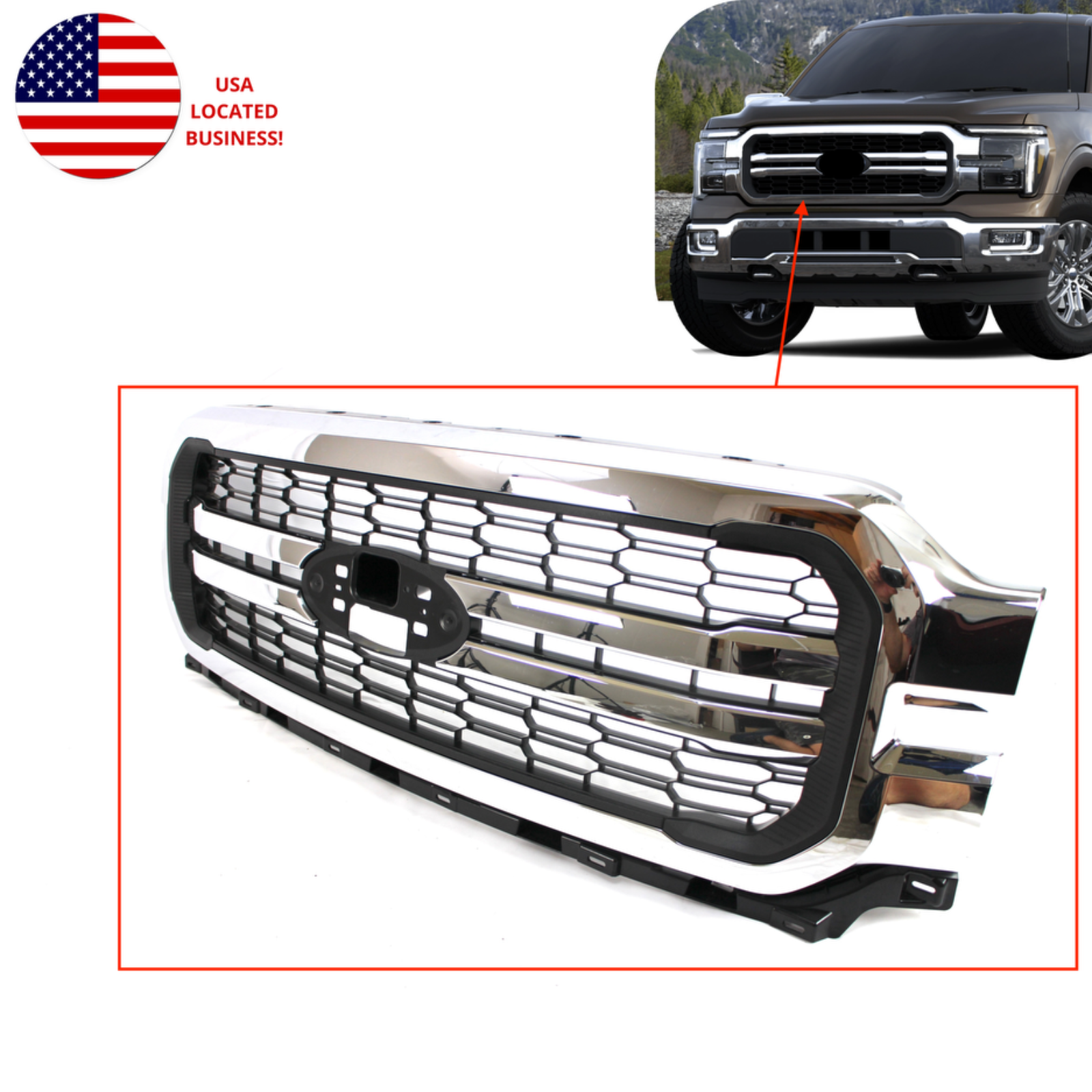 OEM front bumper cover upper main grille chrome for 2024- 2027 Ford F ...