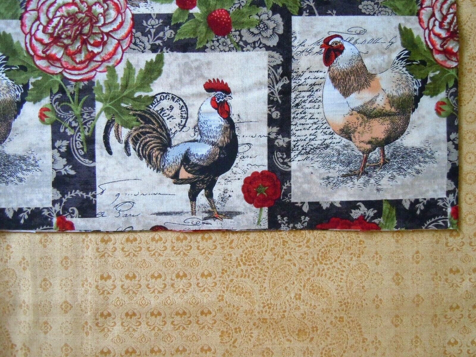FRENCH ROOSTERS CHICKENS Fabric-w-Coordinating GOLD Fabric, 1/2 Yard of ...