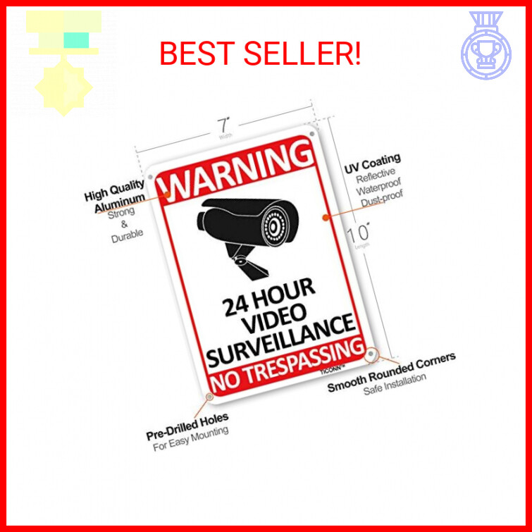 TICONN 2-Pack 24 Hour Video Surveillance Sign, No Trespassing Aluminum ...
